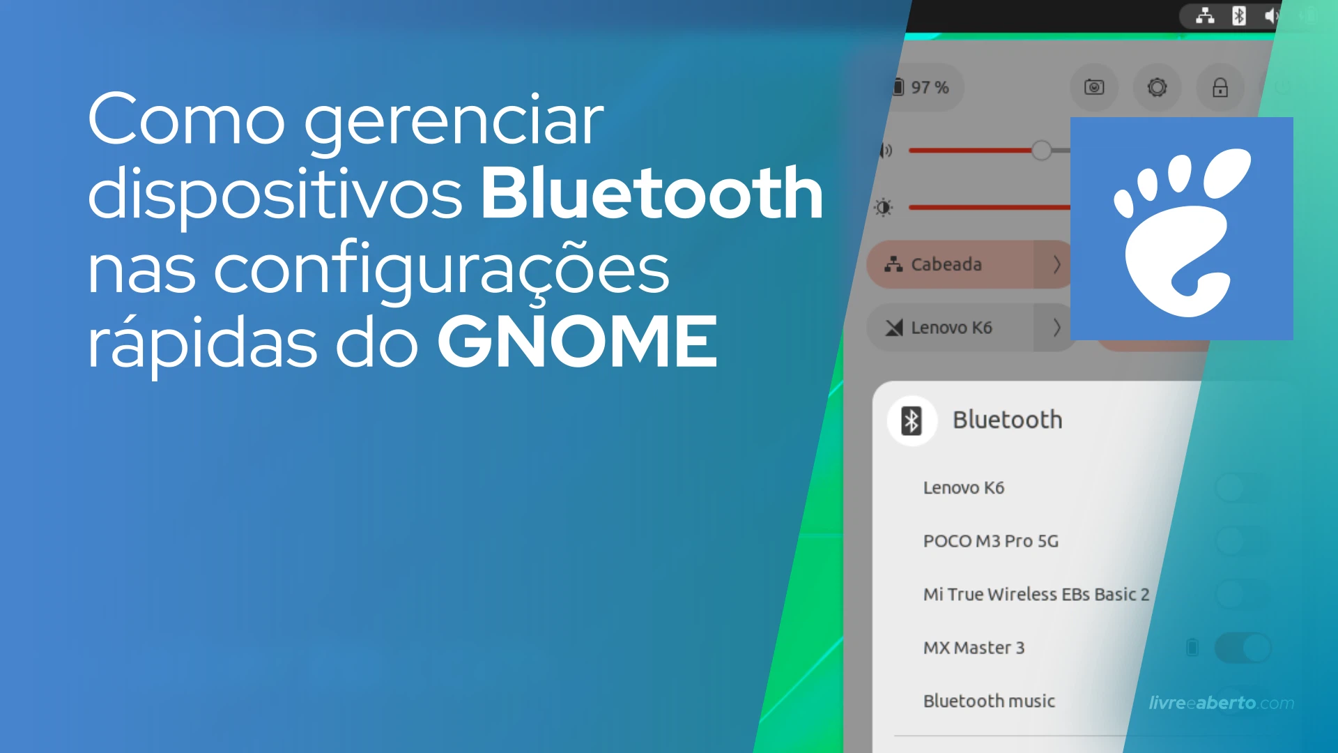 Esta extensão adiciona o gerenciamento Bluetooth às configurações ...