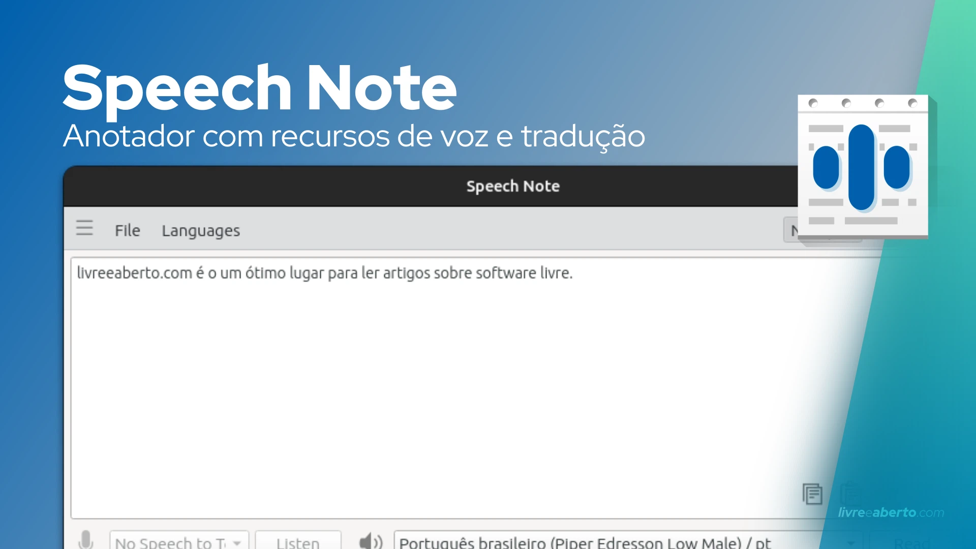 Speech Note transcreve voz para texto no Linux